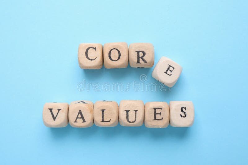 Phrase CORE VALUES Made of Wooden Letters on Light Blue Background ...