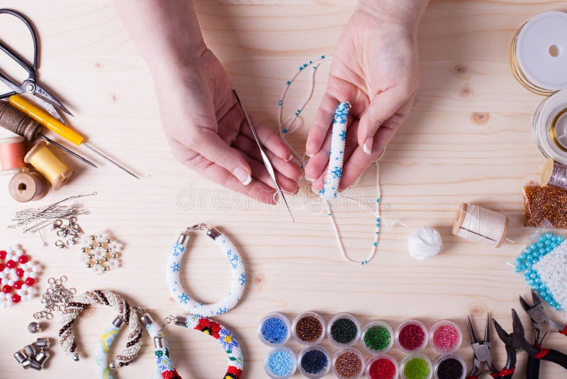 Handmade Beading Preparation Stock Photo - Image of hobby, fashion ...