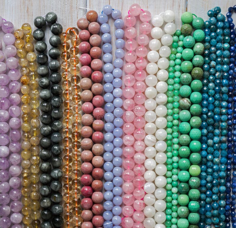 Beads from Various Natural Stones are Strung on Threads. Stock Image ...