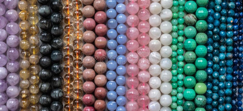 Beads from Various Types of Natural Stones Stock Image - Image of rope ...