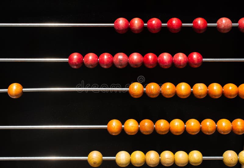 Beads on Wooden Rainbow Abacus for Number Calculation. Mathematics ...