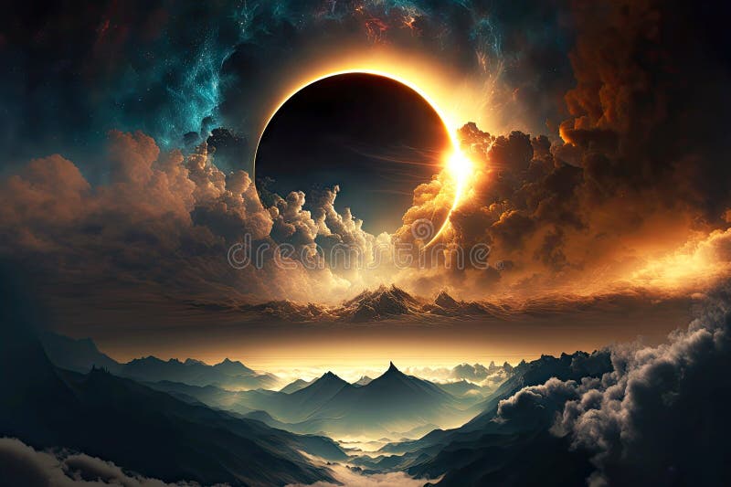 Beaful Celestial Landscape with Clouds and Total Solar Eclipse Stock ...