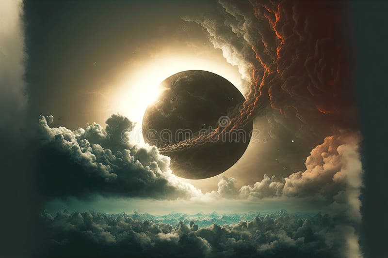 Beaful Celestial Landscape with Clouds and Total Solar Eclipse Stock ...