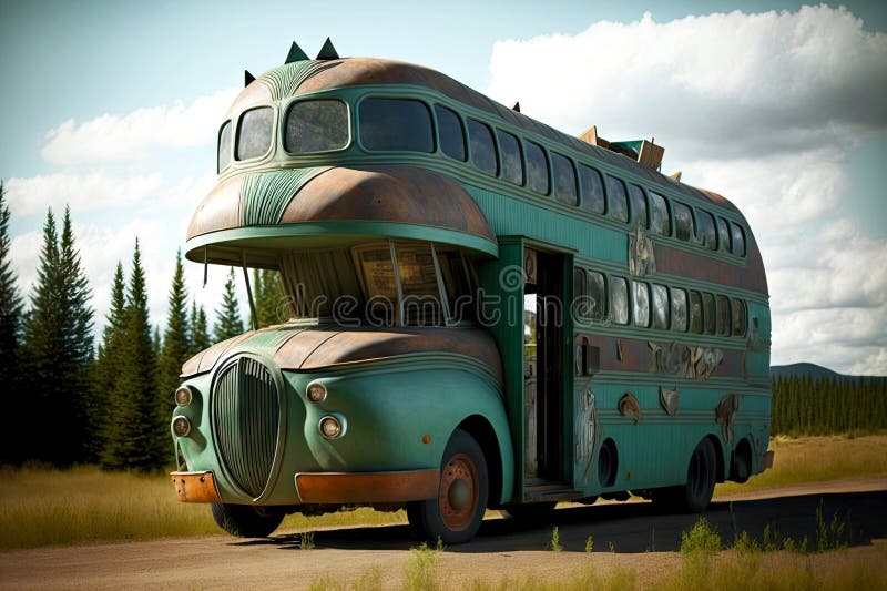 Beaful Tiny House in Bus on Wheels for Travel Stock Illustration ...