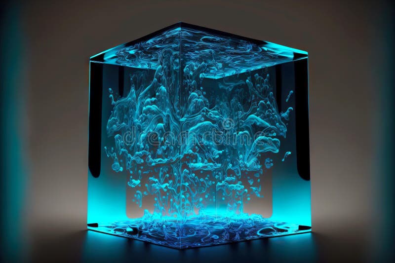 Beaful Transparent Cube with Blue Waves As 3d Render Abstract Geometric ...