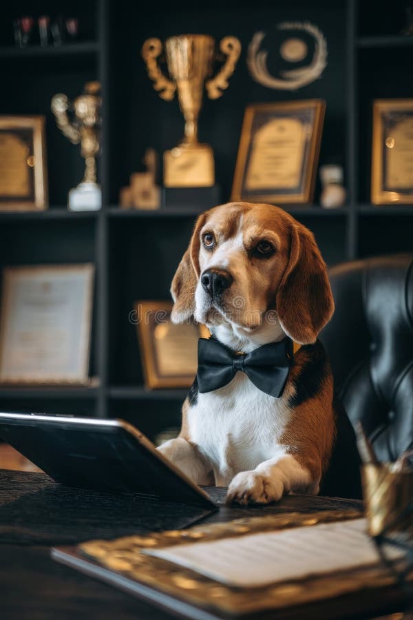 Beagle Conducting Performance Reviews in Stylish Office Setting Stock ...