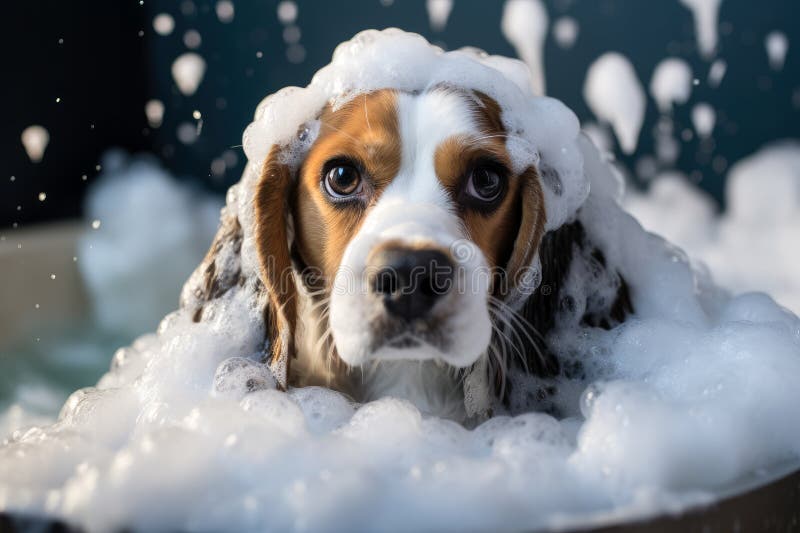Sweet Beagle Dog Covered in Foam. AI Generative Stock Illustration ...