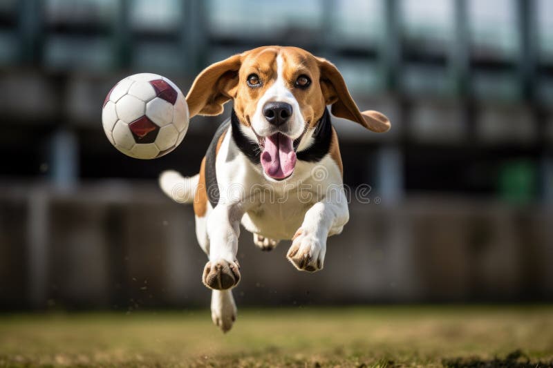 A Beagle Dog is Jumping after a Ball. Stock Photo - Image of hound ...