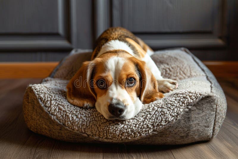 A Beagle Dog Relaxing on Its Bed Stock Illustration - Illustration of ...