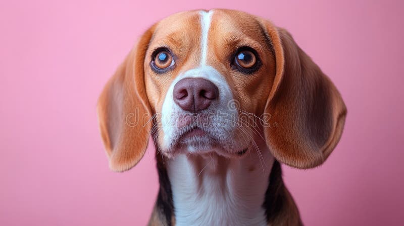 Beagle Dog Posing on Pink Background Looking Up Stock Illustration ...