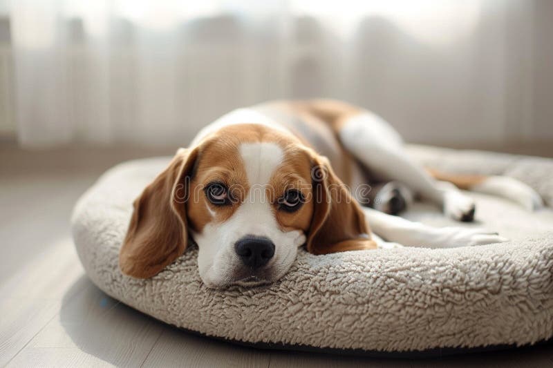 Beagle Dog Resting on Bed stock illustration. Illustration of home ...