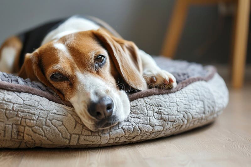 Beagle Dog Resting on a Bed Stock Illustration - Illustration of paws ...