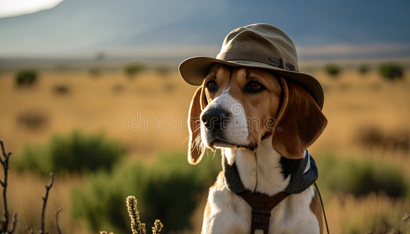 A Beagle Dog Wearing a Hat in a Field of Grass Stock Illustration ...