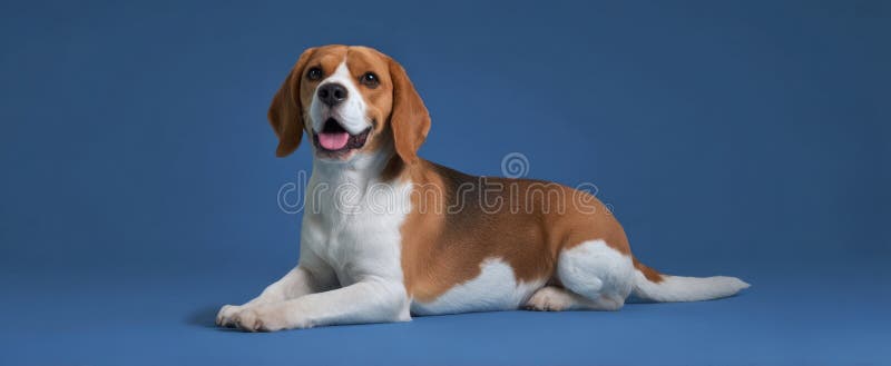 The Beagle Lying Happily on a Blue Background in Studio Setting.AI ...