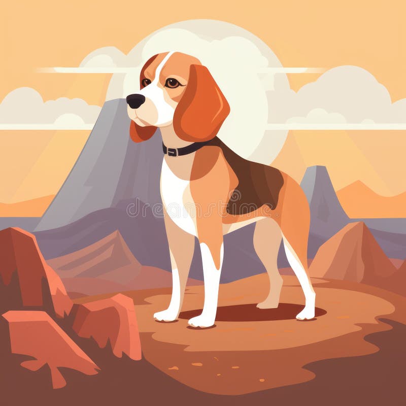 Beagle on a Mountain Sticker in Flat Design Stock Illustration ...