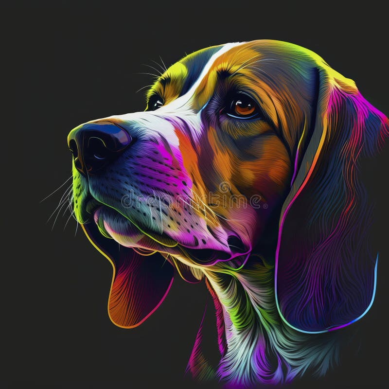 Beagle Portraits in Neon Colors. Generative AI Stock Image - Image of ...
