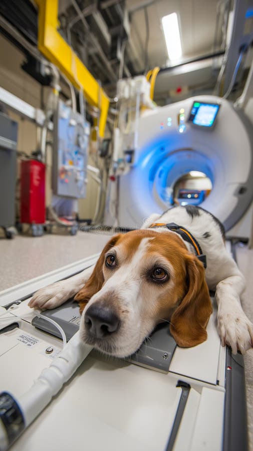 Beagle Resting Patiently on the Table of an Advanced MRI or CT Scanner ...