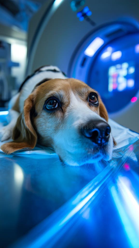 Beagle Resting Patiently on the Table of an Advanced MRI or CT Scanner ...