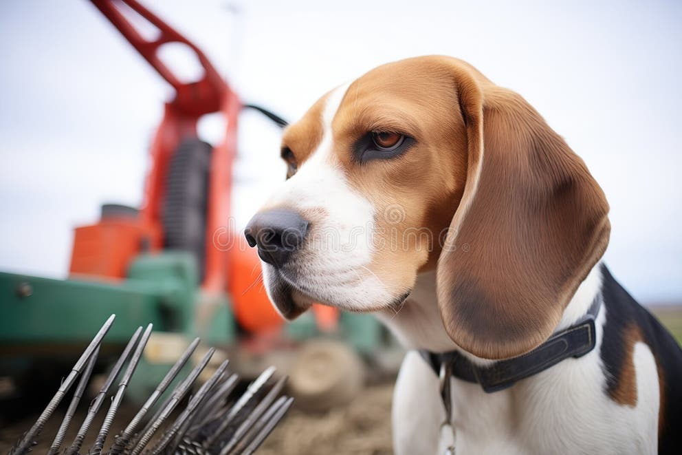 Beagle Sniffing Around Farm Tools and Equipment Stock Illustration ...