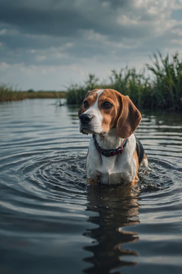 Beagle Dog in Water, Enjoying Summer Day Stock Illustration ...