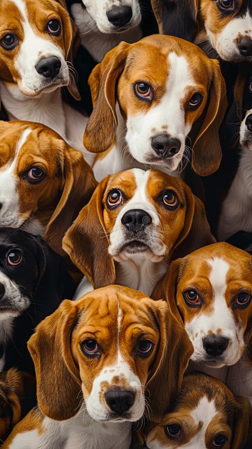 Beagles - a Group of Dogs with Their Heads Up Stock Image - Image of ...