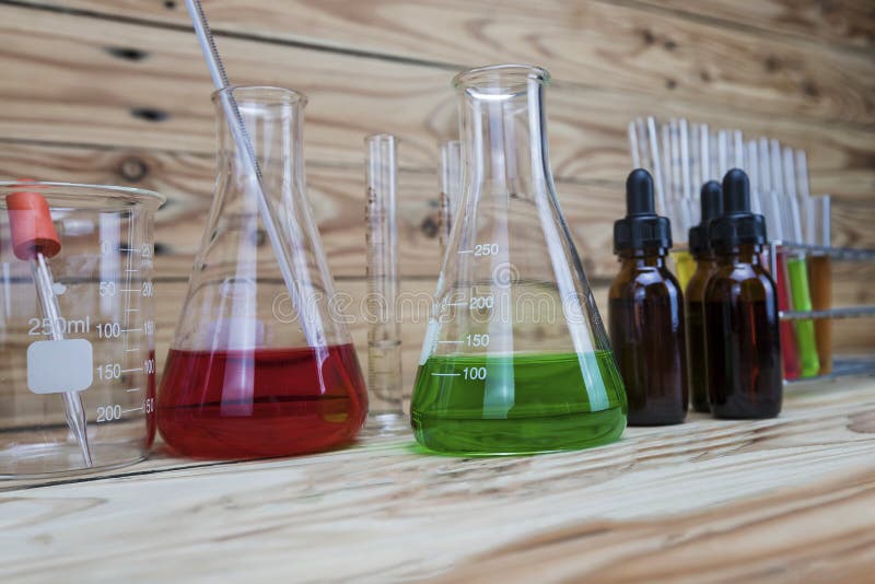 Beaker and Bottle. Several Chemical Solution in Flask Stock Photo ...