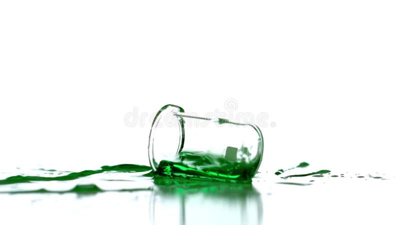 Beaker Falling and Spilling Green Liquid Stock Video - Video of ...