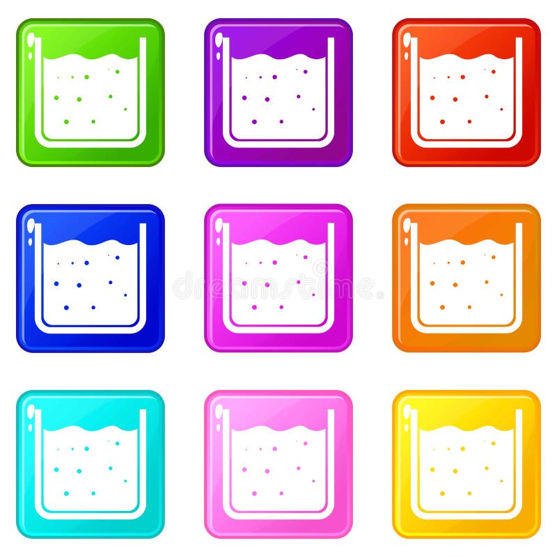 Beaker Filled with Liquid Icons 9 Set Stock Vector - Illustration of ...