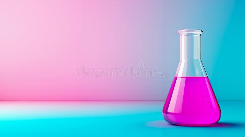 A Beaker Filled with Pink Liquid Sitting on a Blue and Pink Background ...