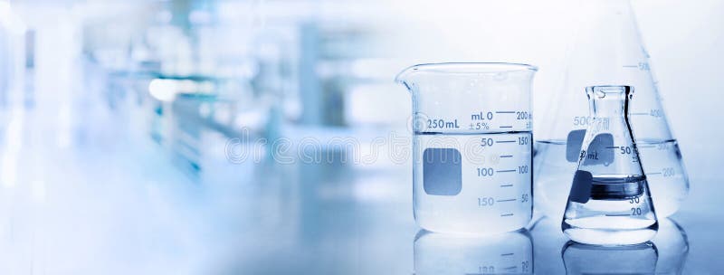 Beaker and Flask in Chemistry Science Lab Banner Background Stock Image ...