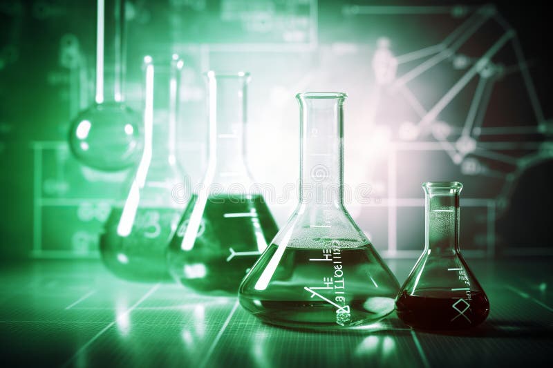 Beaker and Flask in Science Laboratory with Chemical from Generative Ai ...