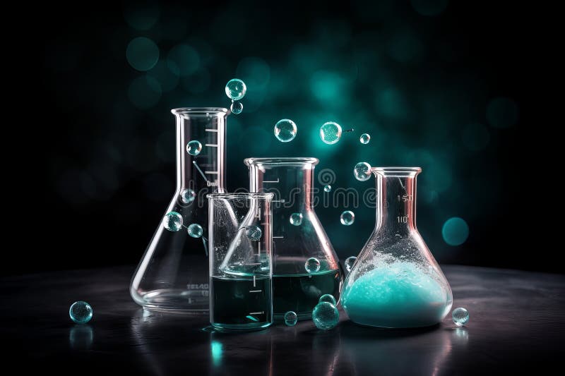Beaker and Flask in Science Laboratory with Chemical from Generative Ai ...