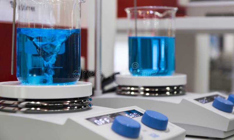 Laboratory Beaker And Stirrer Stock Photo - Image of analysis, glass ...