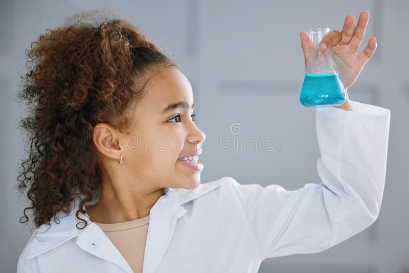 Beaker, Science and Smile of Girl Child in Laboratory for Experiment ... Beaker, Science and Smile of Girl Child in Laboratory for Experiment ...