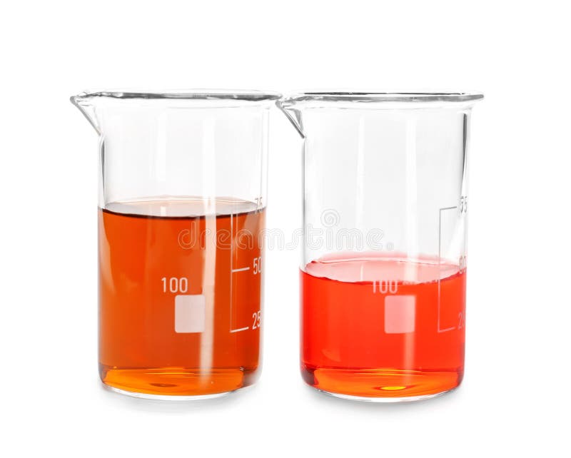 The Beakers with Color Range Solution on Bench Laboratory, with ...
