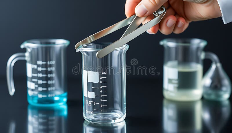 Beakers with Liquid, Scientific Lab Equipment and Chemistry Experiment ...