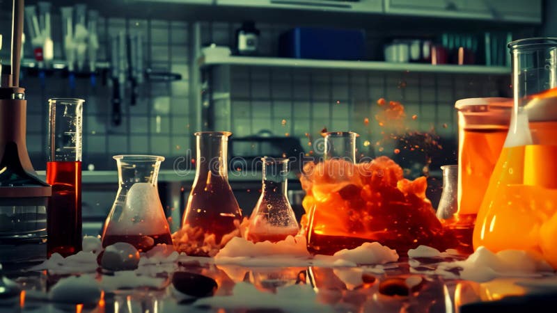 Beakers Filled with Various Colored Liquids in a Laboratory Setting, a ...