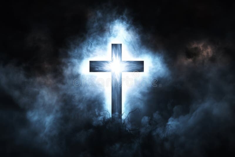 A Beam of Light Forming a Cross Symbol in the Darkness, Representing ...
