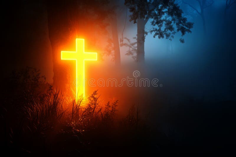 A Beam of Light Forming a Cross Symbol in the Darkness, Representing ...