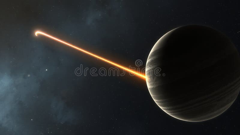 A Beam of Light Shines Past a Large Planet in Space Stock Illustration ...