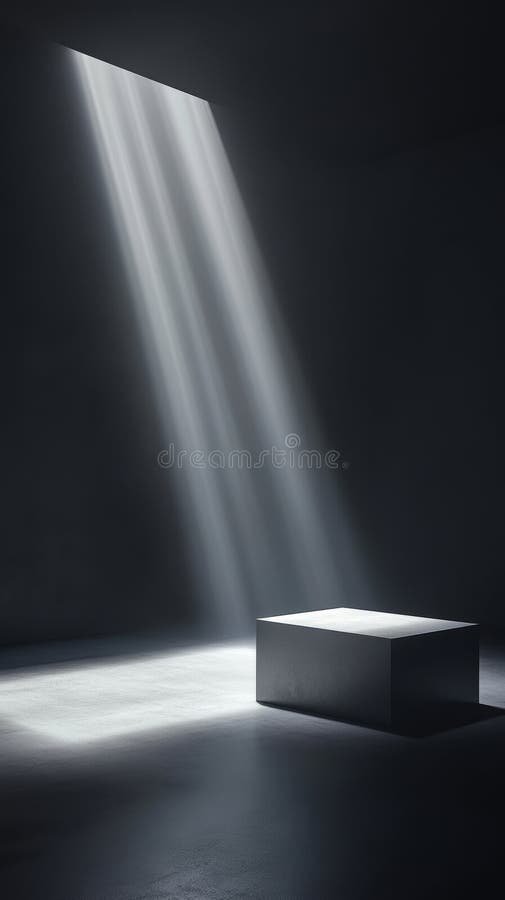 Beam of Light Shining through Darkness Onto a Pedestal, Minimalistic ...