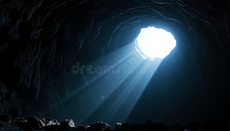 Beam of Light Shining Down from a Dark Cave Generative AI Stock ...