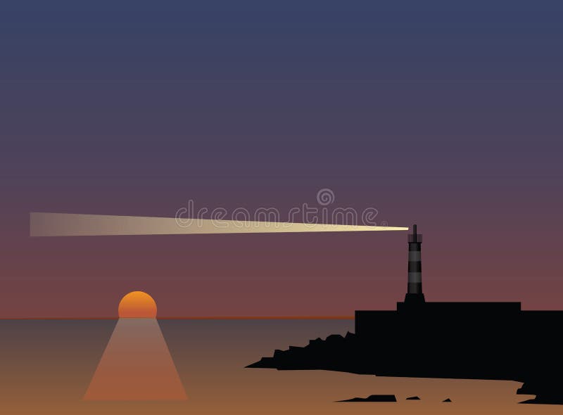 Beam of a Lighthouse at Sunset Stock Vector - Illustration of cove ...