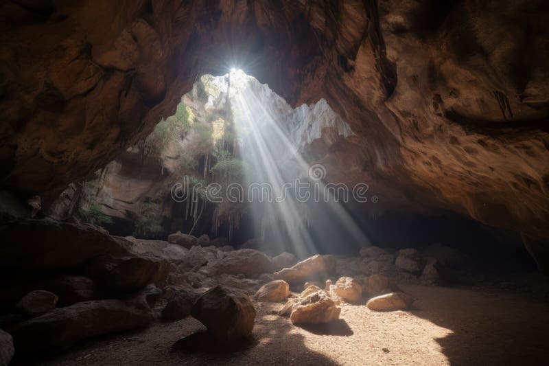 A Beam of Sun Light Illuminates the Cave Generative Ai Stock ...