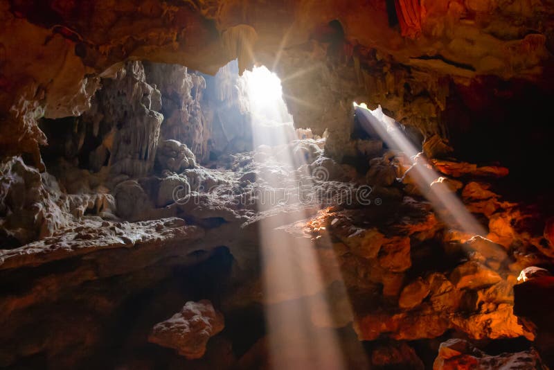 The Beam of the Sun Shining through the Hole into the Cave Stock Photo ...