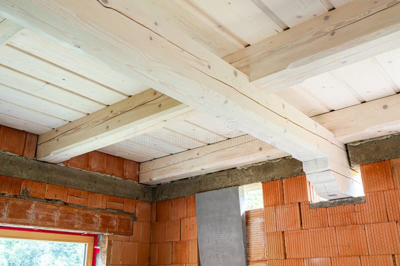 Beams and Ceiling of a House Under Construction Stock Photo - Image of ...