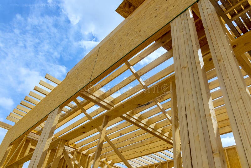 Beams Framed in Wooden Framework Under Construction of a New House ...