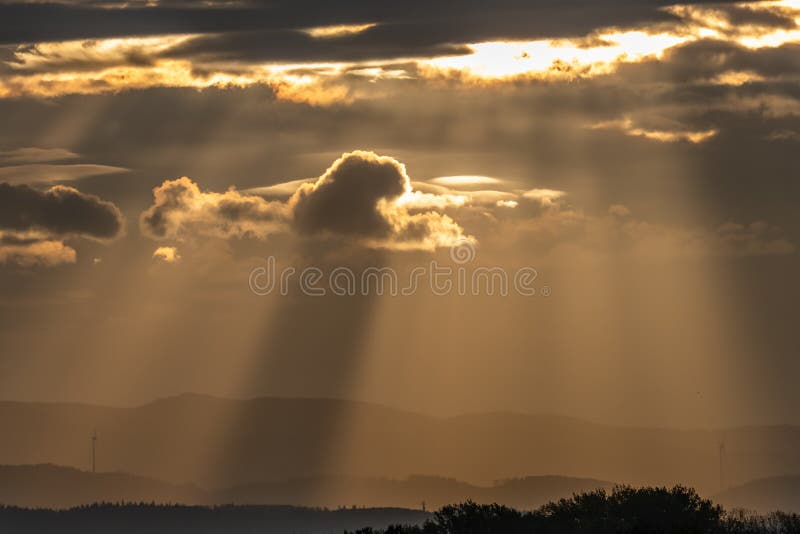 Beams of Light of Sun S Rays through Clouds in Morning Stock Image ...
