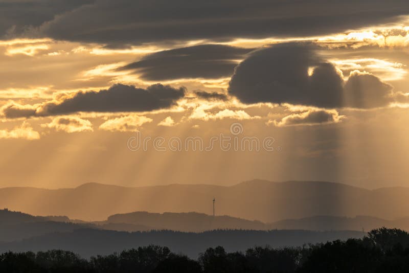 Beams of Light of Sun S Rays through Clouds in Morning Stock Image ...