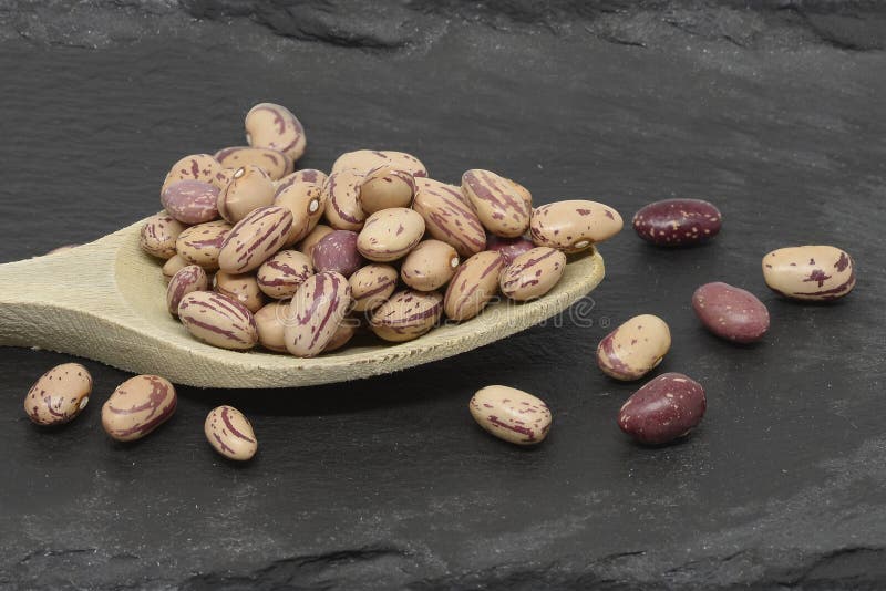 Bean Pint or Bean with Wooden Spoon on Slate Plate Stock Image - Image ...